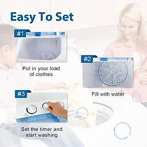ZenStyle Compact Mini Twin Tub 17.6 LB Top Load Washing Machine w/Washer Spinner, Built-In Gravity Pump, 5.74 FT Power Cord and 6.57 FT Inlet Pipe Included