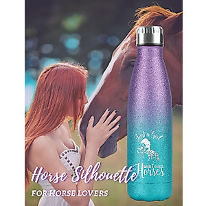Onebttl Horse Gifts for Girls, Women, Insulated Stainless Steel Water Bottle, Horse Stuff for Equestrians, Cowgirls on Birthday, Christmas, Violet-Blue Glitter, Just a girl who loves horses