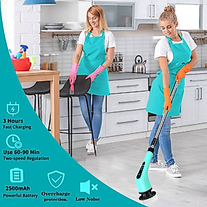 Electric Spin Scrubber, Cordless Bathroom Scrubber with Long Handle, Shower Scrubber for Cleaning with 7 Brush Heads, Power Wall Scrubber Suitable for Cleaning Wall, Kitchen, Bathroom， Window, Floor