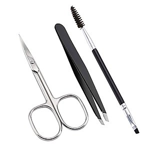 Osinee Duo Eyebrow Brush with Spoolie & Slant Tip Tweezers & Curved Blades Scissors,for Eyebrow Eyelash Extensions,Eyebrow Grooming Set