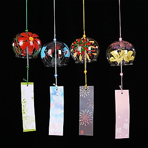 Falytemow Japanese Wind Chimes Romantic Flowers Small Wind Bells Handmade Glass Japanese Style Pendant for Birthday Present Home Decors (Yellow Flower, Chrysanthemum, Butterflies, Fireworks, 8 cm)