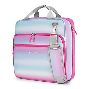 Ytonet Zipper Binder 3 Ring, 3 Inch Binder with Zipper Fit 15.6 in Laptop, 600 Page Extra Large Multi-Pocket School Binders Organizer with Shoulder Strap Handle for Girls Kids Women Student, Blue-Pink