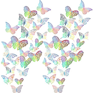 120 Pieces 5 Styles 3D Butterfly Birthday Party Decorations 3 Sizes Butterfly Wall Decals Sticker for Girls Baby Shower Weddings Themed Party (Holographic White)