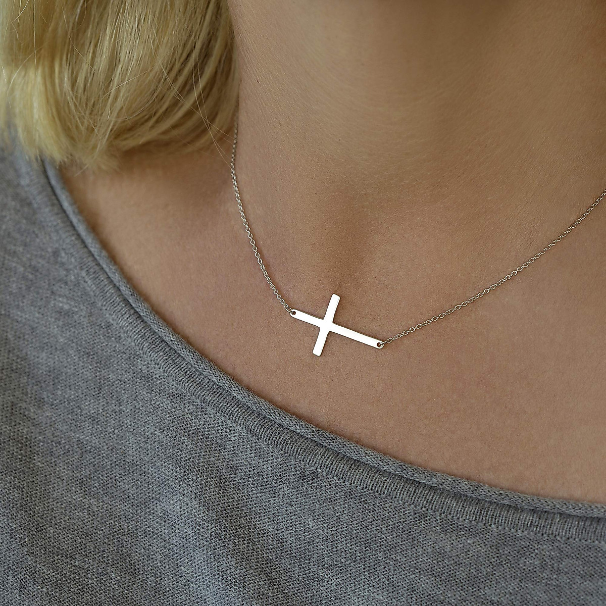 LEMONDROP 925 Sterling Silver Sideways Cross Necklace 18" + 2"
