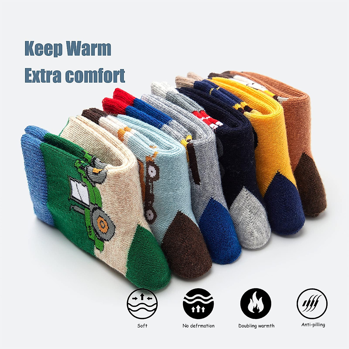 Moon Tree Little Boys Wool Socks Kids Warm Socks Winter Thermal Crew Socks 6 Pack 3-5 Years