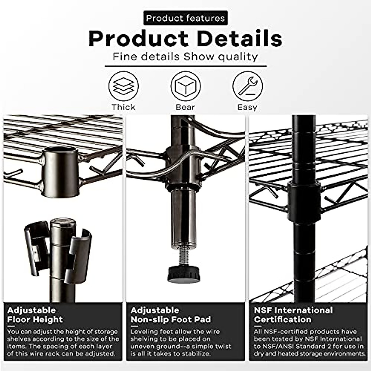 HCY Garage Shelving, 54x36x14 inch Metal Shelves 4 Tier Wire Shelving Unit Adjustable Heavy Duty Sturdy Steel Shelving Rack Shelf for Pantry Garage Kitchen (Black)