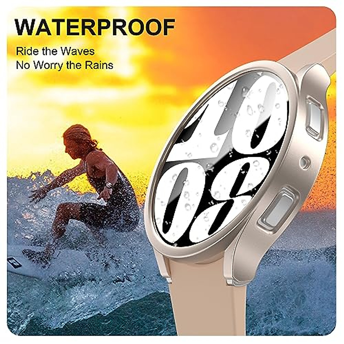 [2+4] Pack Screen Protector for Samsung Galaxy Watch 6 40mm,JZK 2 Hard PC Protective Bumper Case + 4 Tempered Glass Screen Protector Film for Galaxy Watch 6 40mm Accessories，Starlight