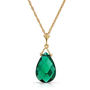 Galaxy Gold GG Size 18 inch 14K Solid Yellow Gold Necklace With Lab. Grown Briolette Checkerboard Cut Emerald