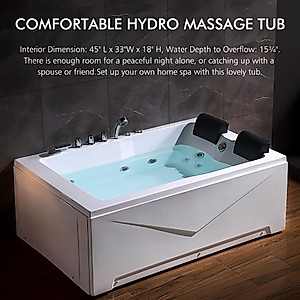 Empava 2 Person Whirlpool Bathtub,71” Whirlpool Tubs with 16 Jets,Jetted bathtub,Acrylic SPA Bath Tub,2 Person Hydro Massage Bathtub with Right Drain,3-Side Apron,White
