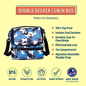 Wildkin Two Compartment Insulated Lunch Bag for Boys & Girls, Perfect for Early Elementary Lunch Box Bag, Ideal Size for Packing Hot or Cold Snacks for School & Travel Lunch Bags (Blue Camo)