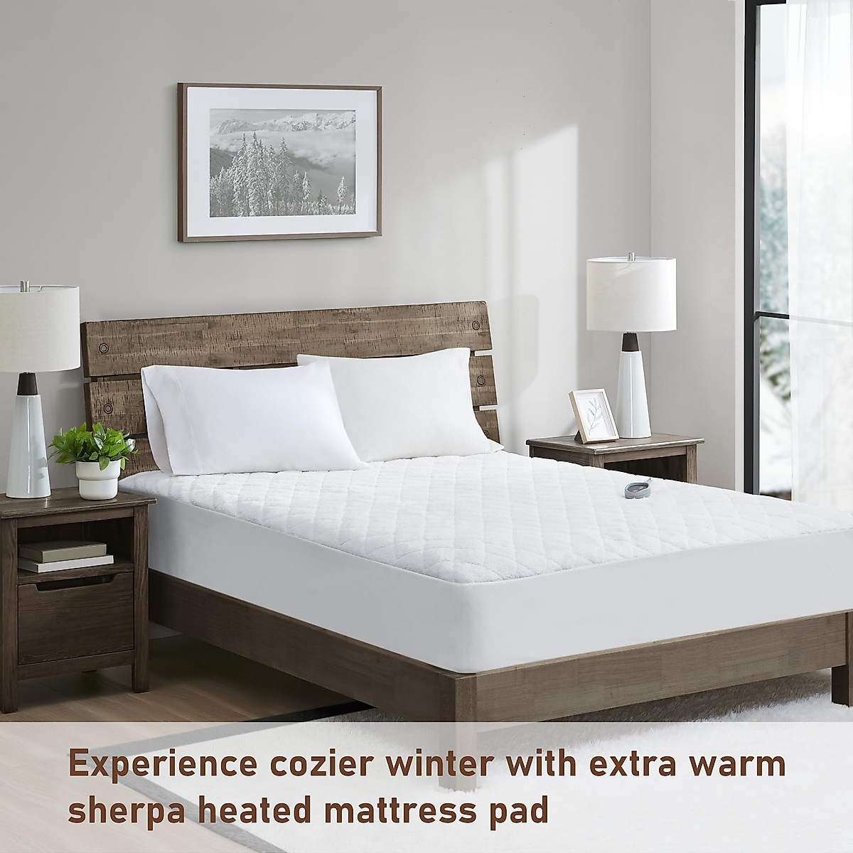 Woolrich Heated Mattress Pad Twin XL - Sherpa Electric Mattress Topper, Auto Shut Off, 5 Heat Levels Controller, Deep Elastic Pocket Up to 17" Mattress, UL Certified, Machine Washable, Twin XL White