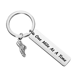 FOTAP Runner Gift One Mile At A Time keychain Runner jewelry Run Gift Marathon Jewelry Runner keychain Marathon gift(One Mile Key)