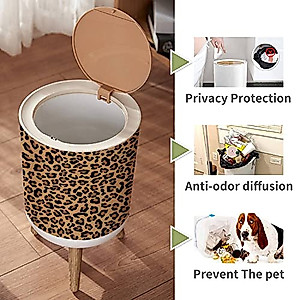 IBPNKFAZ89 Small Trash Can with Lid Leopard Seamless Classic Print The Skin of a Wild cat Fashion Garbage Bin Wood Waste Bin Press Cover Round Wastebasket for Bathroom Bedroom Kitchen 7L/1.8 Gallon
