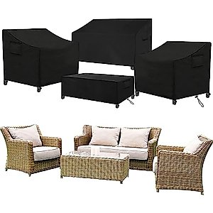 4-Piece Outdoor Veranda Patio Garden Furniture Cover,Patio Furniture Cover Set,patio furniture covers 4 piece set made by 600D,Black wind and rain and UV and tear resistant Outdoor Furniture Covers