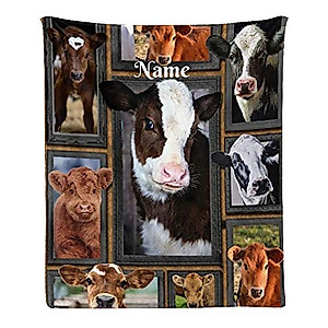CUXWEOT Personalized Blanket with Name Text Custom Funny Cow Soft Fleece Throw Blanket for Gifts (50 X 60 inches)