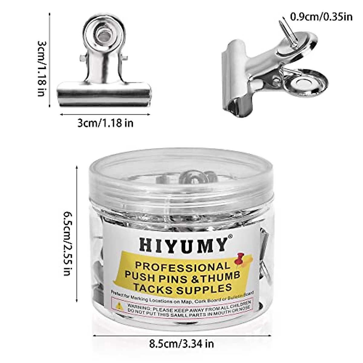 Push Pins Clips, 30 Pieces Heavy Duty Clips with Pins for Cork Boards, Bulletin Boards and Cubicle Walls for Office School Home and No Holes for The Paper (Silver)