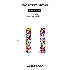 KELMALL Elegant Rhinestone Rectangle Earrings Trendy Crystal Geometric Drop Dangle Statement Earrings for Women