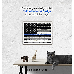 Police Officers Prayer Wall Art Print - Inspirational Religious Patriotic Thin Blue Line American Flag - Patriotic Gift for Cops, First Responders, Law Enforcement - Home or Room Decor Poster