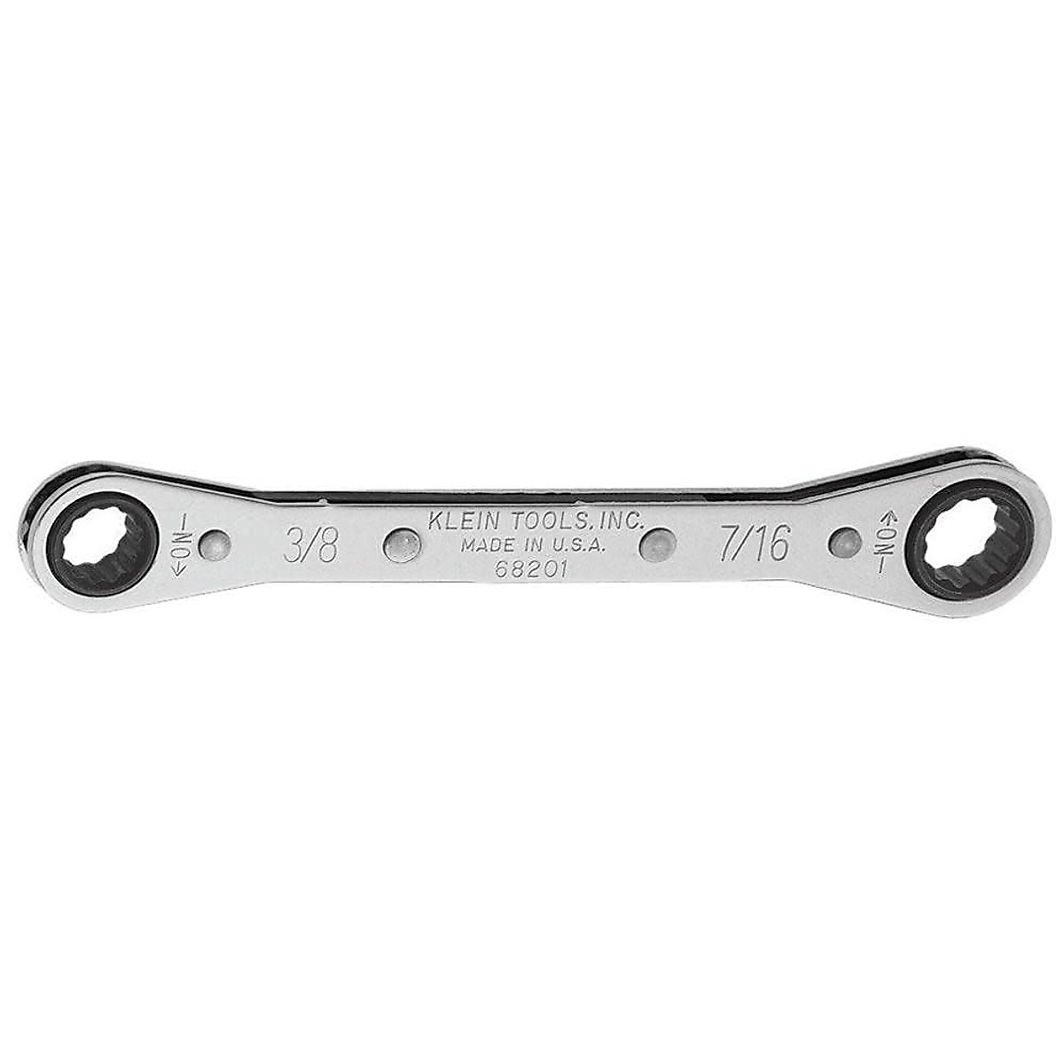 Klein Tools 68201 Ratcheting Box Wrench, Made in USA, 3/8-Inch x 7/16-Inch with Reverse Ratcheting and Chrome Plated Finish