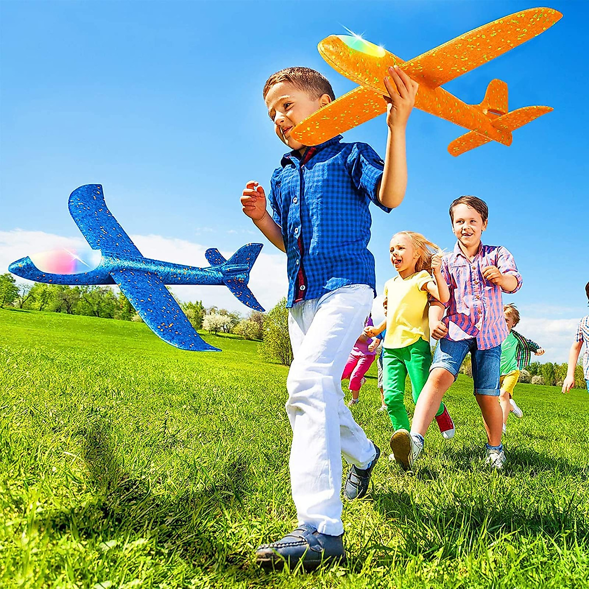 Airplane Toys Foam Aeroplane Activities Glider Planes Launcher Flying Led Light Catapult Games Kit Outdoor for Boys Girls Kids 3 4 5 6 7 8 Year Olds age 4-10 Presents Birthday 3 Pack
