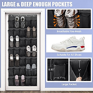 Tiblue Over The Door Shoe Organizers 35 Mesh Pockets Hanging Shoe Organizer Shoe Rack For Closet Entryway Bedroom Bathroom Pantry Shoe Holder, Men Sneakers, Women High Heeled Shoes, Flip Flops Black