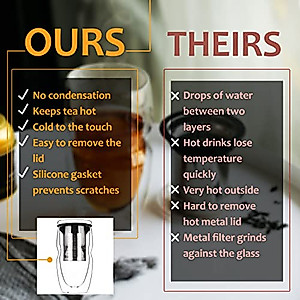 BTAT- Double Wall Glass Tea Cup With Stainless Steel Infuser, 500ml 16oz Glass, Tea Cup with Lid, Tea Infuser Cup, Tea Cup with Filter, Tea Cup with Infuser, Tea Gifts for Tea Lover, Mother's Day Gift