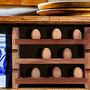 Set of 3 Pieces Wooden Egg Holder Countertop Egg Storage Trays Hold 36 Fresh Egg Stackable Wood Deviled Egg Tray Organizer Rustic Egg Rack Container for Kitchen Counter Display Refrigerator Storage