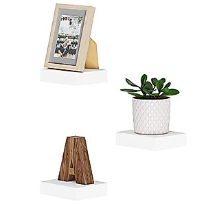 brightmaison Modern Display Ledge Floating Shelf Décor Set of 3 White Shelves Each 4 x 5 inch with Concealed Metal Bracket for Stable Wall Mount
