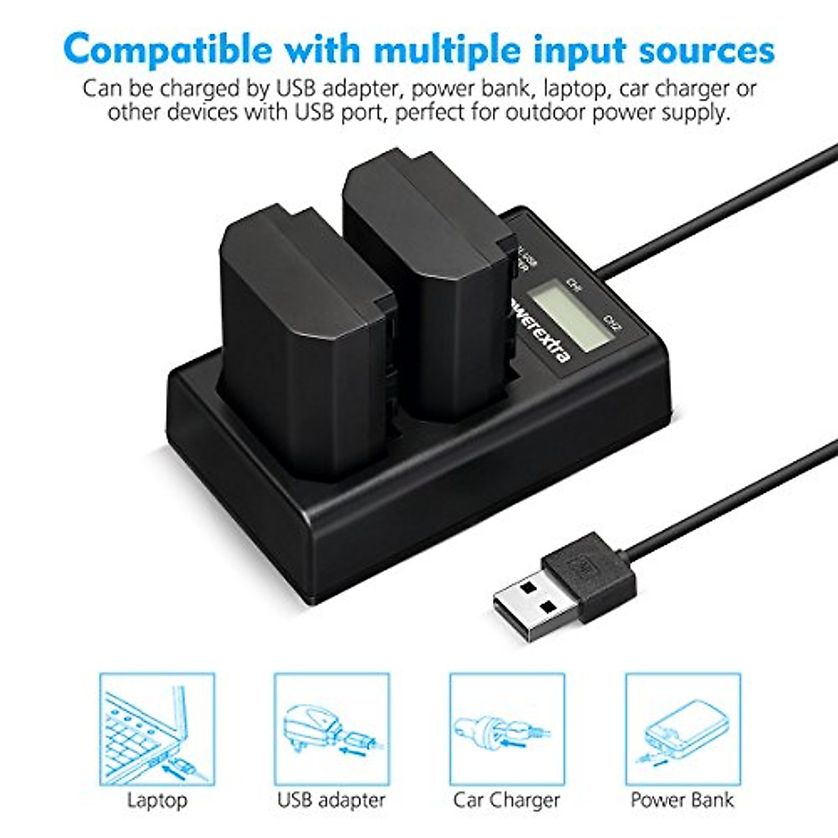 Powerextra Replacement Sony NP-FZ100 Battery and Dual USB Charger for Firmware 2.0 Sony Alpha A7 III, A7R III, A9, Sony Alpha 9, A7R3, a6600, a7R IV, Alpha a9 II, Alpha 9R, A9R, Alpha 9S Camera