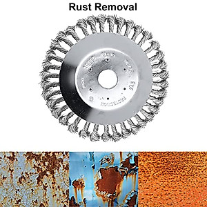 Hippotech 8 Inches Rust Removal Trimmer Head Cutter Round Steel Wire Brush Cutter Head Weed Eater Head Fits for Straight Shaft Trimmers Lawn Mower Garden Grass Lawn Stone Removal