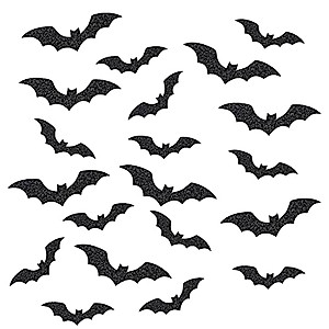 AIEX 20pcs Halloween Bat Stickers, with Glue Points Glitter Felt Cloth Bat Decor Halloween Bat Decorations for Room Home Indoor Wall Halloween Party (2 Sizes)
