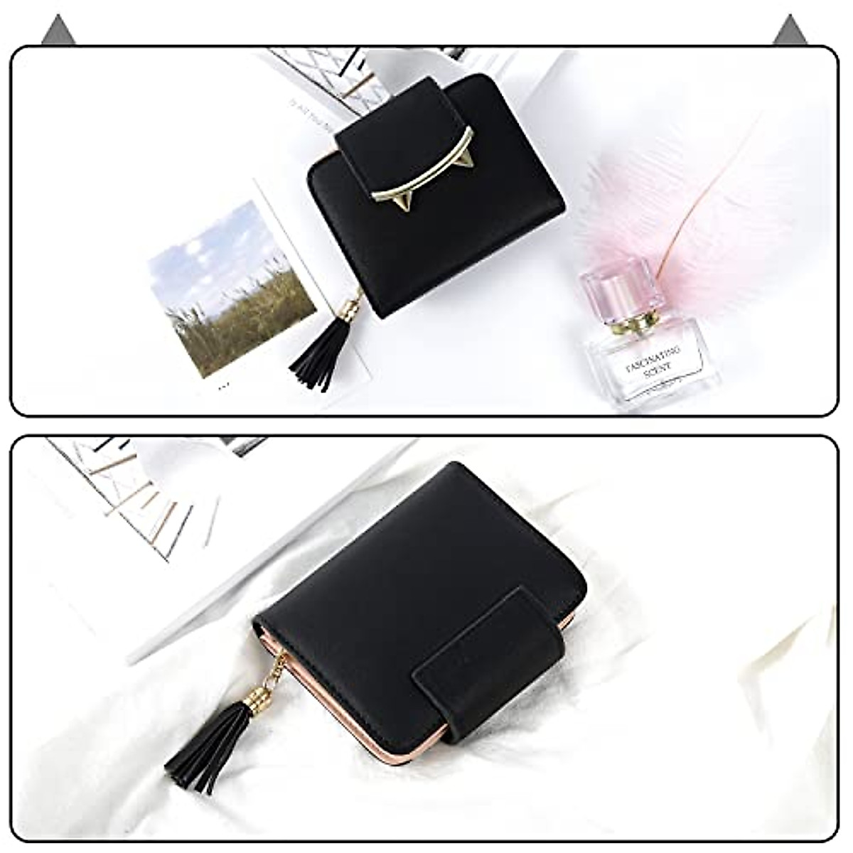 Small Wallet for Women Gothic Wallet Cat Coin Purse with Card Holder Card Case Money Clip Gifts for Cat Lovers Black