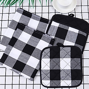 Aneco 4 Pack Check Plaid Dish Towels Pot Holders Oversized 18 x 28 inches Cotton Kitchen Dish Towels Fast Drying Cotton Tea Towels Check Plaid Gift Set