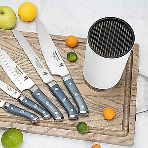 Restaurantware Sensei 4.3 x 8.8 Inch Round Knife Block 1 Round Slotted Knife Holder - Soft Touch Holds 9 Knives White Plastic Universal Knife Holder For Easy Storage