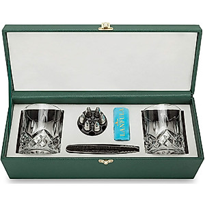 Whiskey Glasses with Bullets Stones Gift set for Men, Unique Bourbon Gifts for Anniversary Christmas