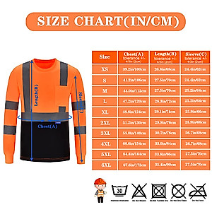 AYKRM Safety Shirts for Men Long Sleeve Safety T Shirt Reflective High Visibility hi vis Long Sleeve T Shirt (Orange, L)