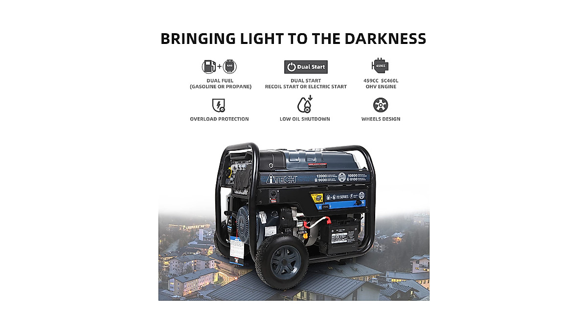 A-itech 12000 Watt Dual Fuel Generator with Electric Start