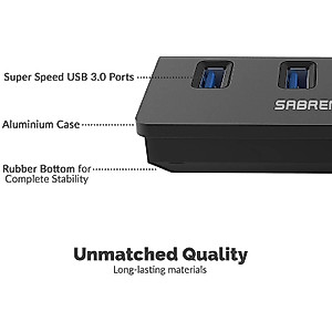 SABRENT 4-Port USB 3.0 Hub - Aluminum Design, Portable Data Hub with 2.5ft Cable for iMac, MacBook, PC - Black (HB-MC3B)