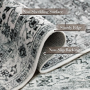 VFROO Area Rug 5x7 Living Room Rug Grey Vintage Washable Rug,Soft Non Slip Rug Low Pile Boho Printed Carpet, Retro Rug for Bedroom Dining Room Indoor