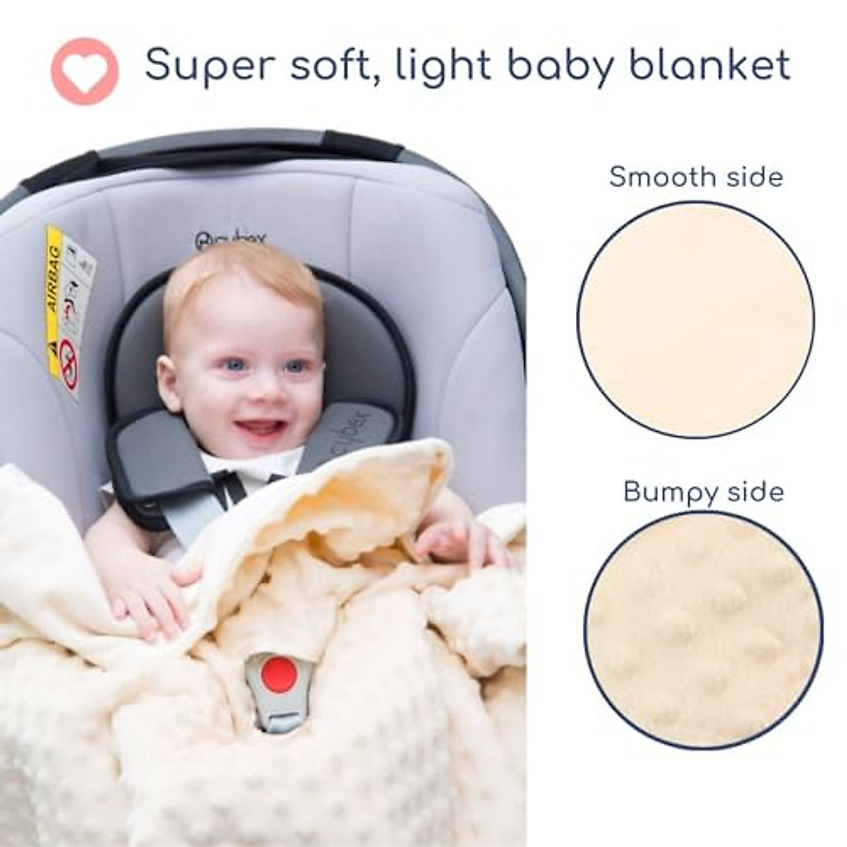 Non-Slip Stroller Blanket - Stays in Place, Off The Floor, Out of Stroller Wheels. Light Spring Soft Cream Baby Blanket for Infant and Toddlers, Universal Fit for All Strollers and Car Seat