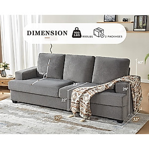 AMERLIFE 97 inch Sofa, Deep Seat Sofa-Contemporary Chenille Sofa Couch, 3 Seater Sofa for Living Room-Oversized Sofa, Grey Comfy Sofa