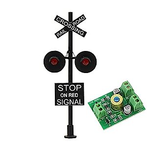 Evemodel JTD877RP 1 Set HO Scale Railroad Train / Track Crossing Sign 2 Heads LED Made + Circuit Board Flasher-Flashing Red Train Stop Signal Lights Decoration and Party