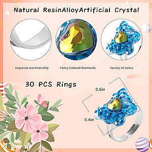 SkyWiseWin Childrens Pretend Play Jewelry Rings 30 PCS Jewelry Adjustable Ring and Festival Dress Up Flash Rhinestone Heart Rings for Kids
