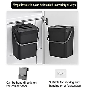 Small Trash Can with Lid Mini Kitchen Hanging Trash Can Tightly Sealed Odor Free, Small Countertop Compost Bin for Scraps from Daily Cooking, Mountable Trash Bin for Kitchen Counter, 5L/1.3 Black