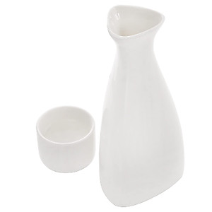 Tosnail 7 Pieces Ceramic Japanese Sake Set, 1 Serving Carafe and 6 Cups - White