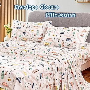 JSD Car Kids Printed Sheet Set Twin Size, 3 Piece Vehicles Microfiber Bed Sheets Deep Pocket