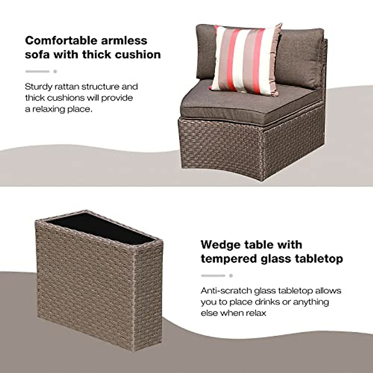 SUNSITT Patio Furniture Set 13-Piece Round Sectional Sofa Patio Furniture Wicker Sofa with 4 Side Tables and 4 Pillows for Patio, Yard, Garden or Backyard (Grey Brown)