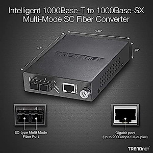 TRENDnet Intelligent 1000Base-T to 1000Base-SX Multi-Mode SC Fiber Media Converter, Up to 550M (1800 ft), Fiber to Ethernet Converter, 2Gbps Switching Capacity, Lifetime Protection, Black, TFC-1000MSC