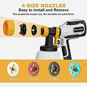 PULENDY Paint Sprayer, 700W HVLP Spray Gun with Cleaning & Blowing Joints, 4 Nozzle Sizes & 3 Spray Patterns, Easy to Clean, for Furniture, Cabinets, Fences, Walls, Doors, DIY Projects, etc. PL42