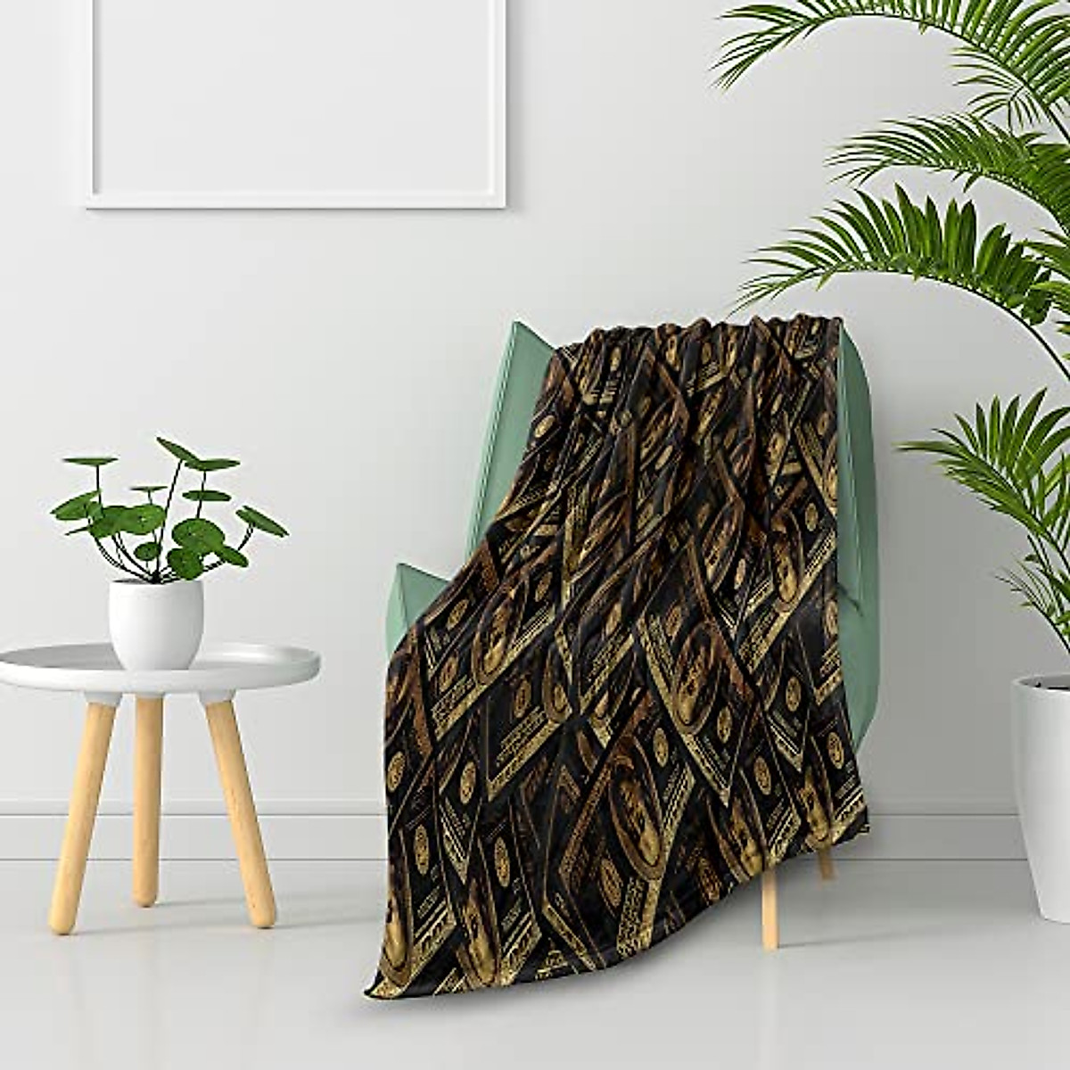 GUBIYU Black Gold 100 Dollar Bill Print Flannel Blankets Lightweight Soft Cozy Fuzzy Bed Blanket Throw Polyester Money Pattern Decorative Blanket for Sofa Couch Bed Chair for Men Gift (70 x 80 Inches)